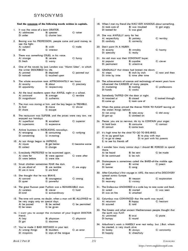 Snonyms Test Master 2 | PDF Snonyms Test Master 2 | PDF