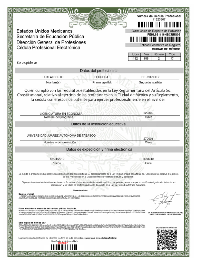 Cédula Profesional | PDF