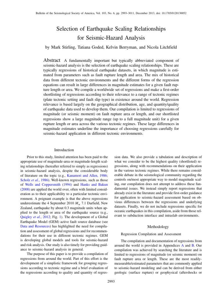 Stirling Et Al 2013 Pdf Earthquakes Moment Magnitude Scale