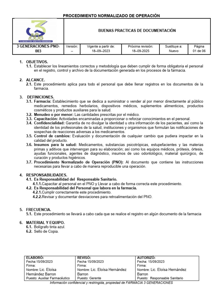 3 Generaciones-Pno-002 Buenas Practicas de Documentacion | PDF | Farmacia | Farmacéutico