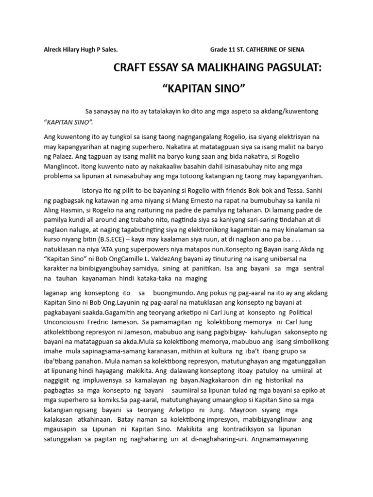 CRAFT ESSAY (Malikahing Pagsulat PT) | PDF