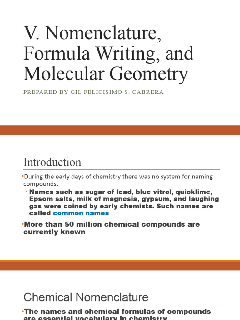 Chapter 5 - Nomenclature, Formula Writing, and Molecular Geometry | PDF ...
