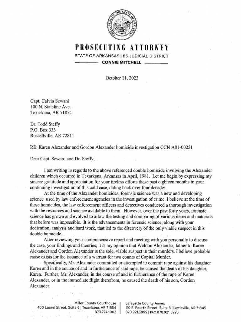 Prosecuting Attorney Connie Mitchell's Letter of Probable Cause in The ...