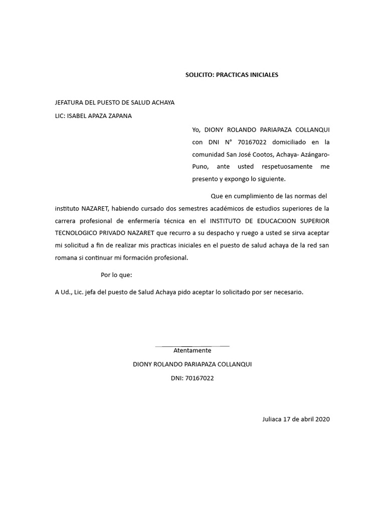 Solicitud de Practicas | PDF