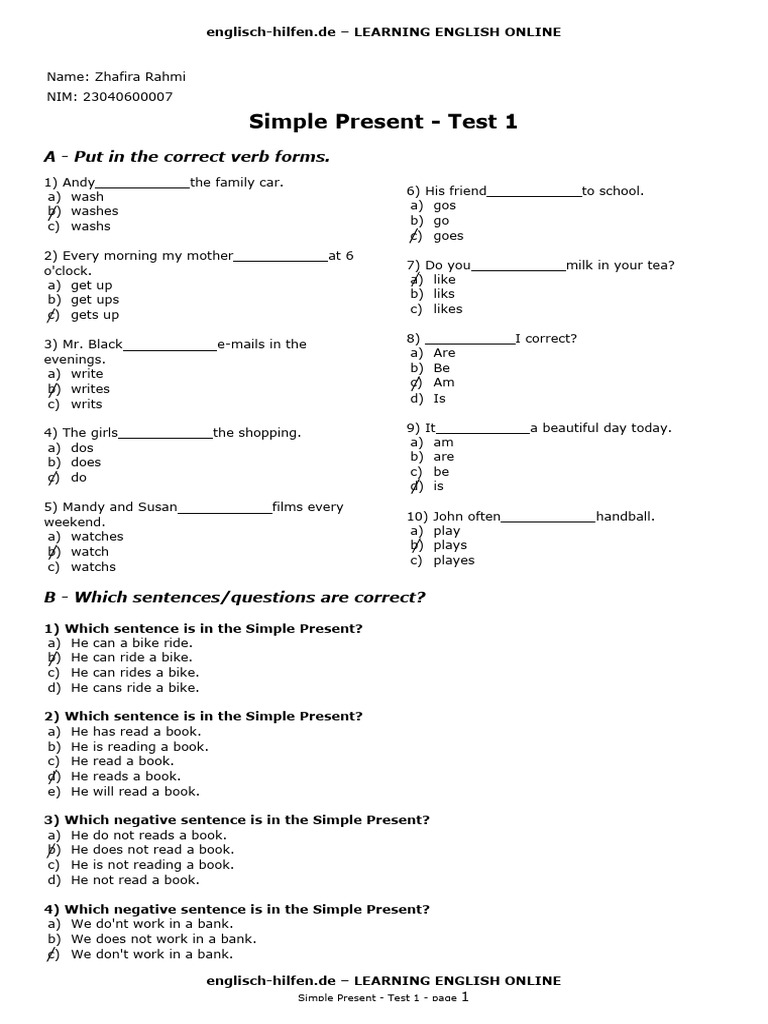 Tugas Simple Present 1 | PDF