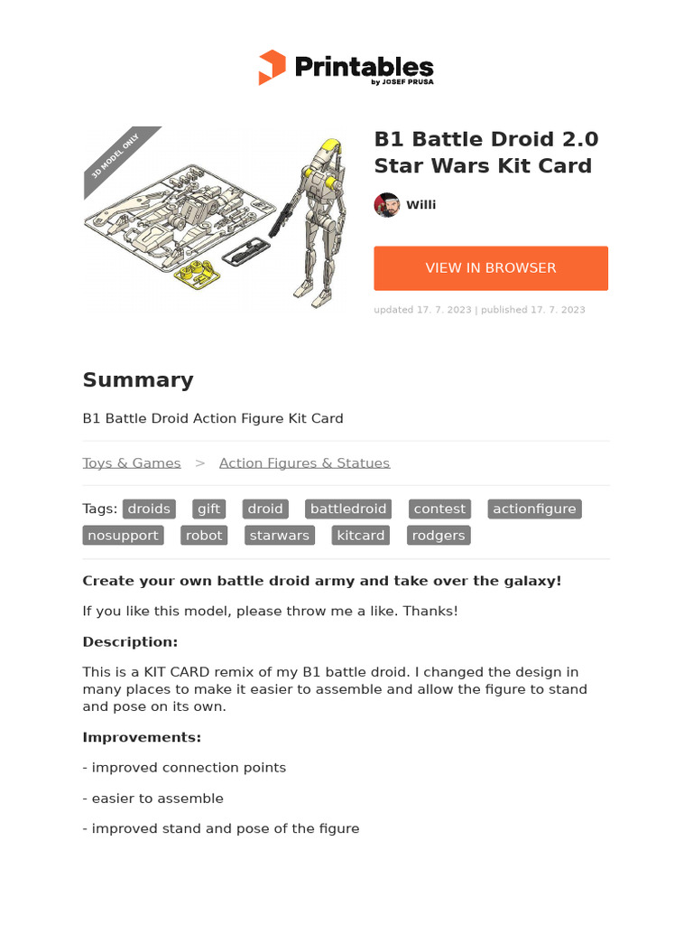 b1 Battle Droid 20 Star Wars Kit Card | PDF