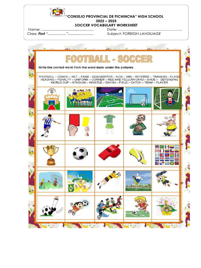 Soccer Vocabulary Worksheet | PDF