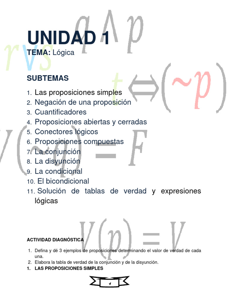 Unidad 1 Logica | PDF | Proposición | Matemáticas