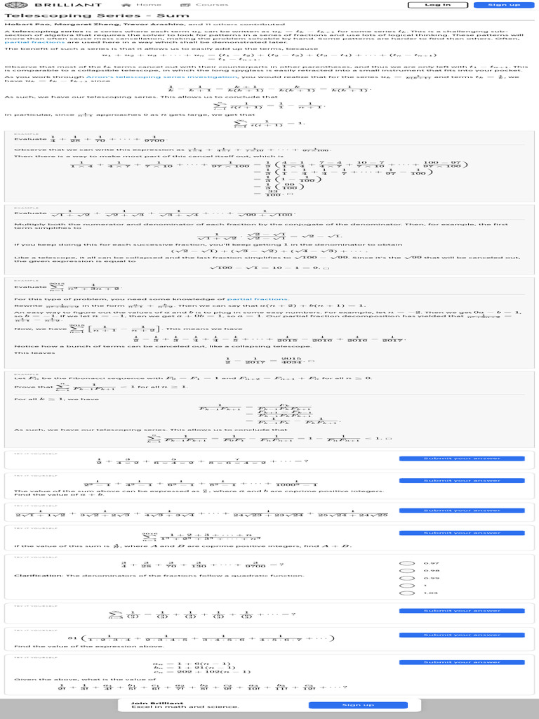Telescoping Series - Sum Brilliant Math & Science Wiki | PDF | Abstract ...