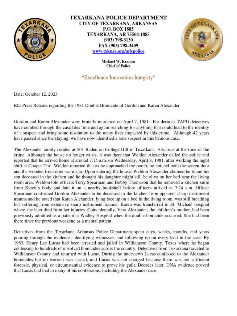 Police Chief's Remarks On Karen and Gordon Alexander Case | PDF