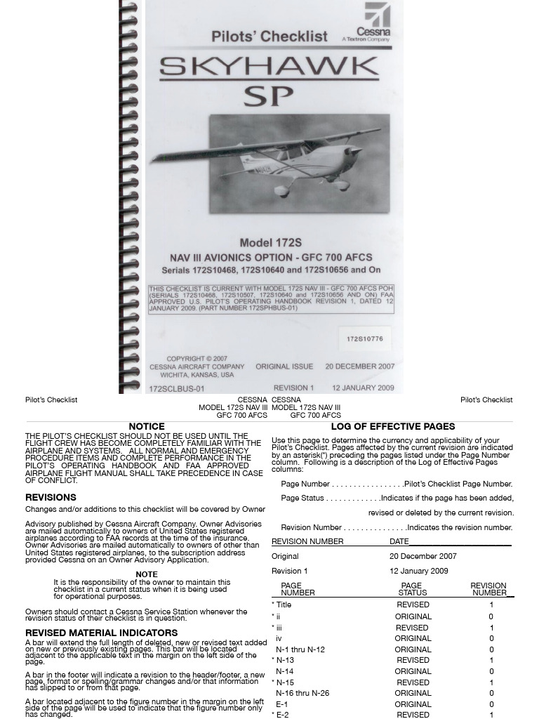 C172S Pilot's Checklist | PDF | Flap (Aeronautics) | Aerospace