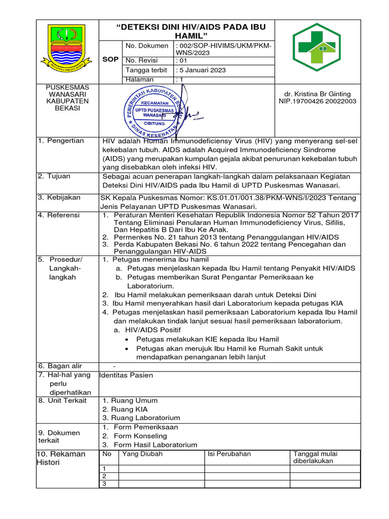 Sop Deteksi Dini Hiv-Aids Pada Ibu Hamil | PDF