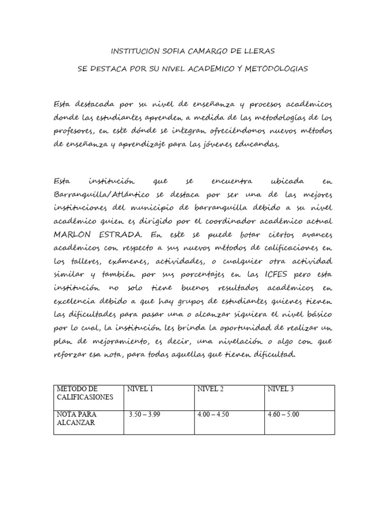 Institucion Sofia Camargo de Lleras | PDF | Crecimiento personal y profesional