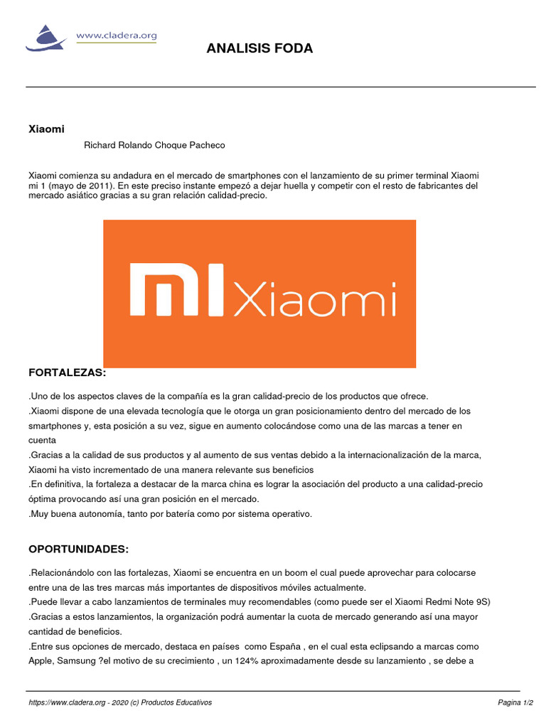 Analisis Foda: Xiaomi | PDF | Xiaomi | Mercado (economía)