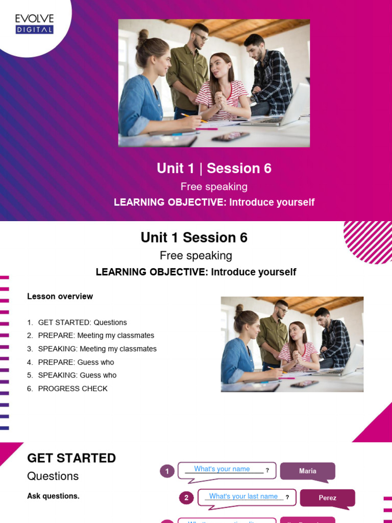 Unit 1 - Session 6: Free Speaking | PDF