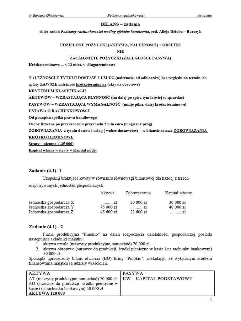 Ćwiczenia - Bilans | PDF
