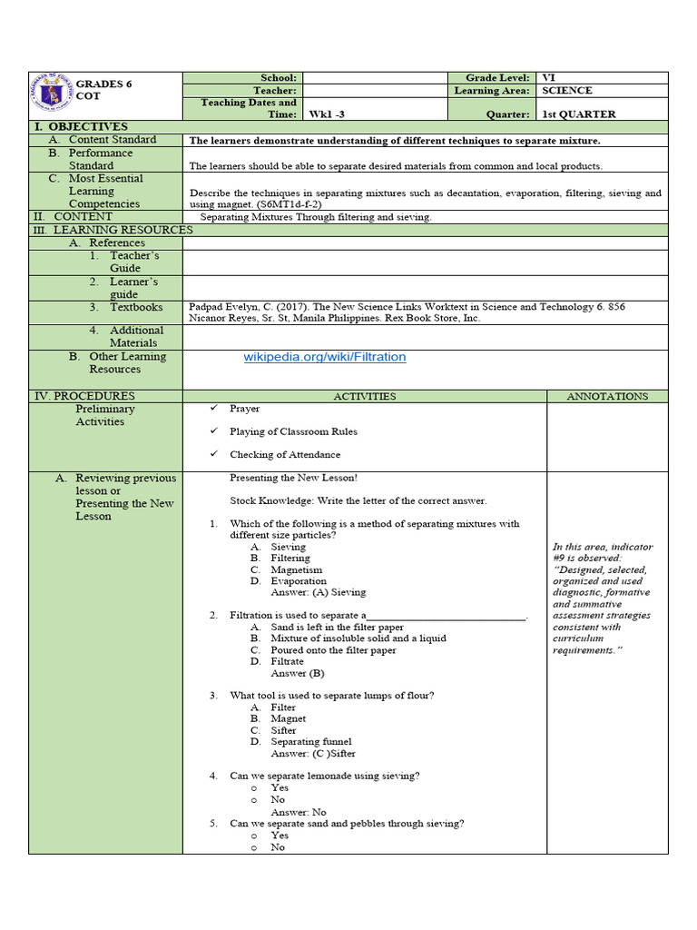 Science 6 Q1 w1-3 - Describe Techniques in Separating Mixture | PDF