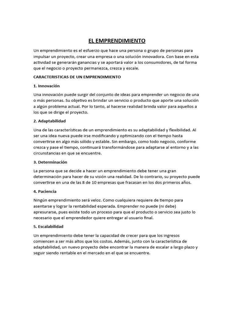 El Emprendimiento | PDF | Iniciativa empresarial | Innovación