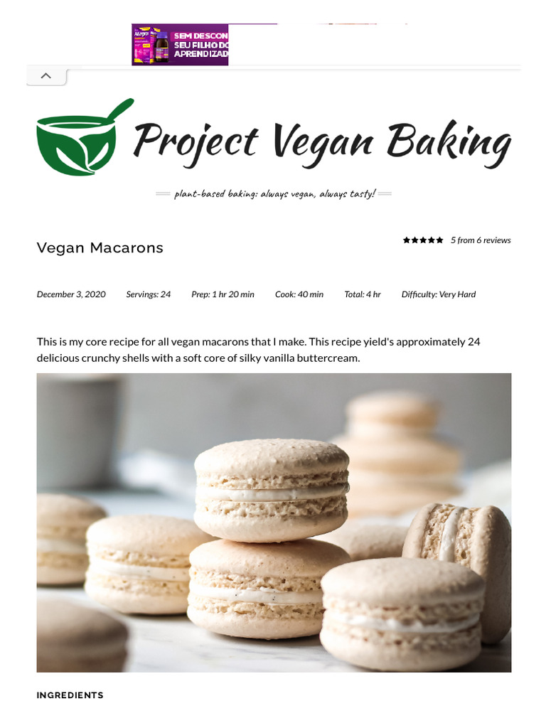 Vegan Macarons - Project Vegan Baking | PDF | Macaron | Foods