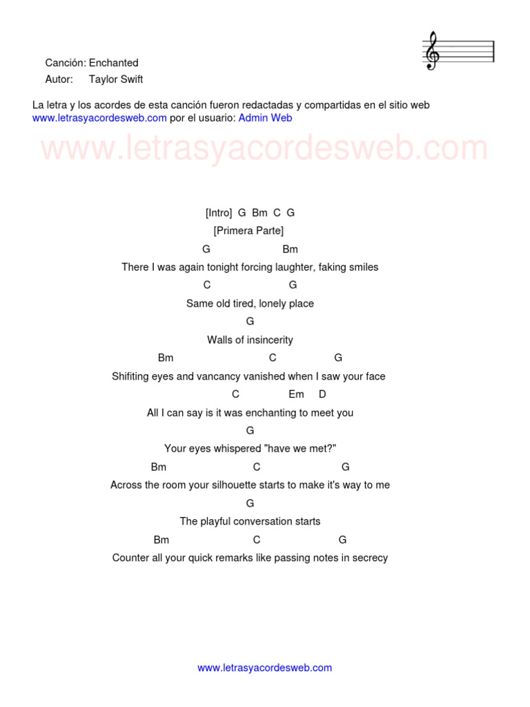 Enchanted Chords and Lyrics by Taylor Swift | PDF