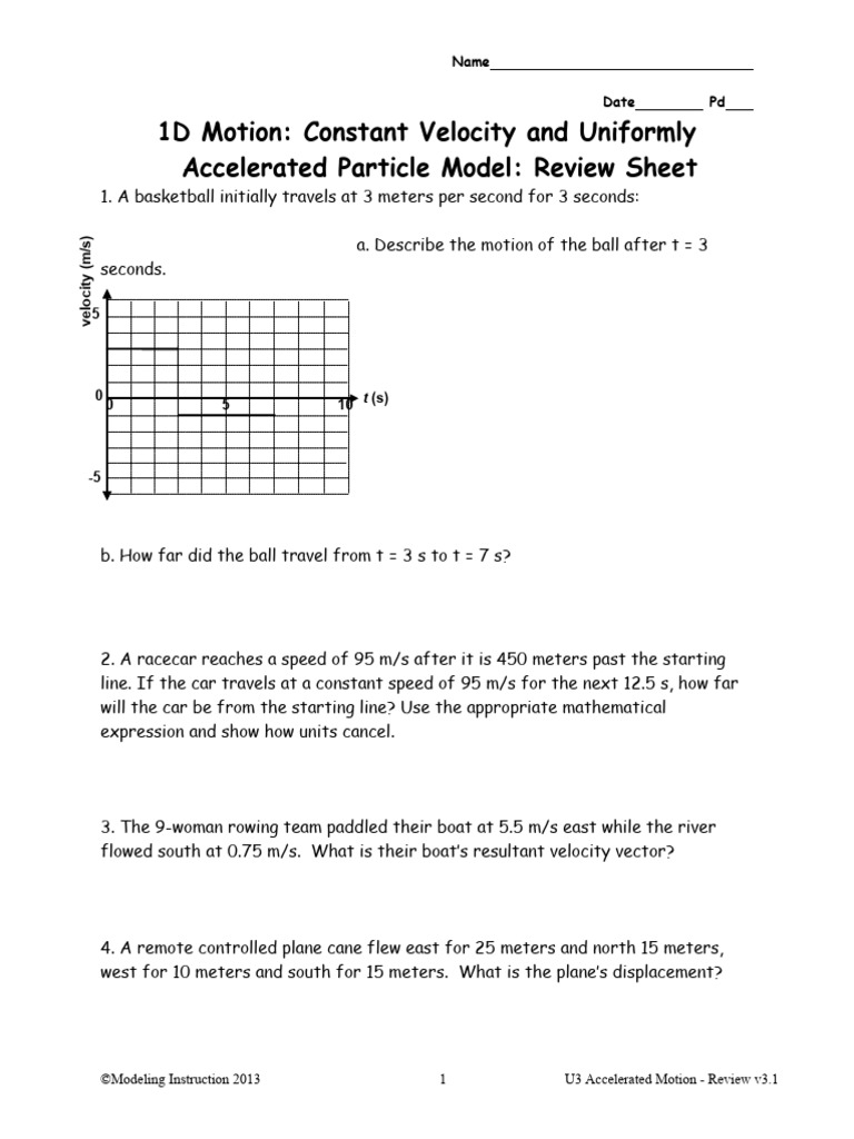 U3 Accelerated Motion Review Sheet | PDF | Velocity | Acceleration