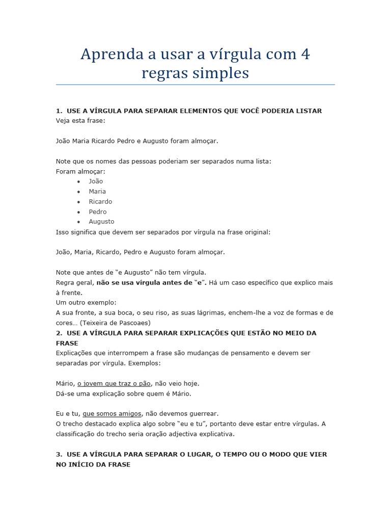 Regras Práticas para Usar Vírgulas | PDF | Artes Linguísticas e Disciplina