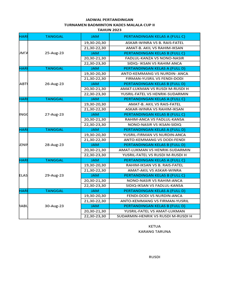Jadwal Bulutangkis | PDF