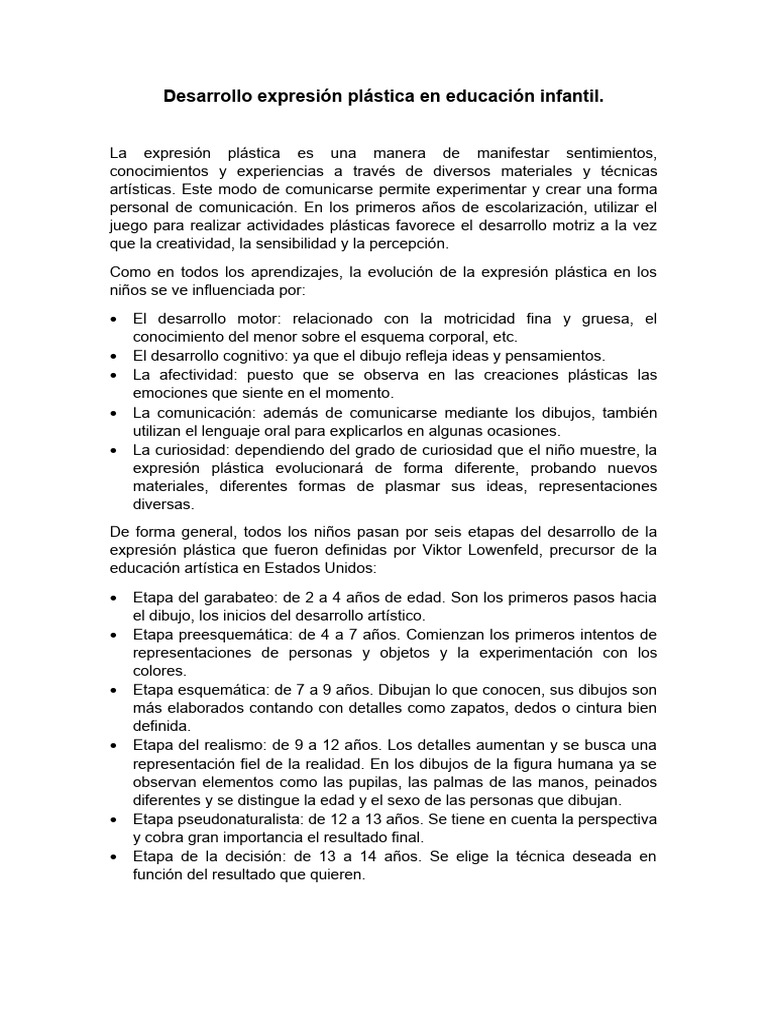 Desarrollo Expresión Plástica en Educación Infantil. | PDF | Creatividad | Pensamiento
