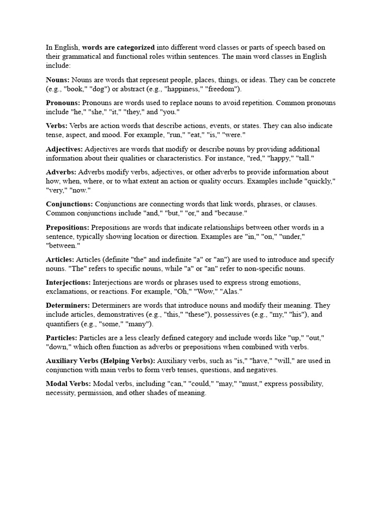 Word Classes in English | PDF