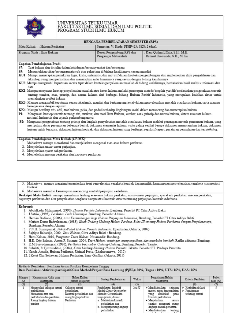 RPS Hukum Perikatan | PDF