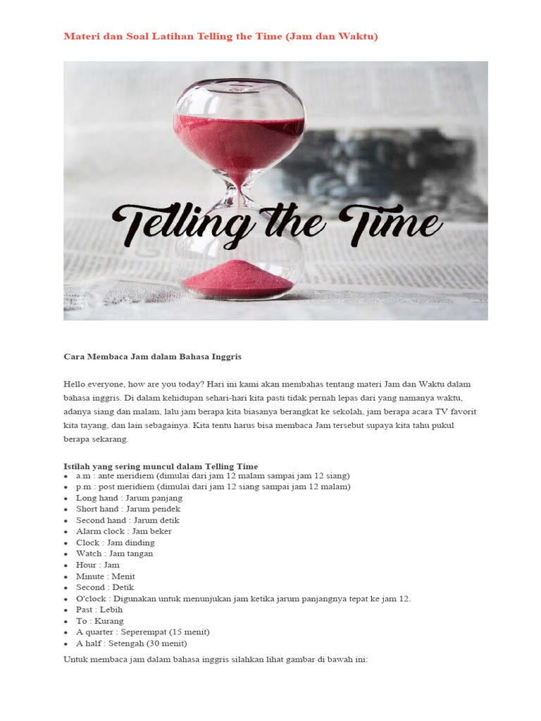 Materi Dan Soal Latihan Telling the Time | PDF