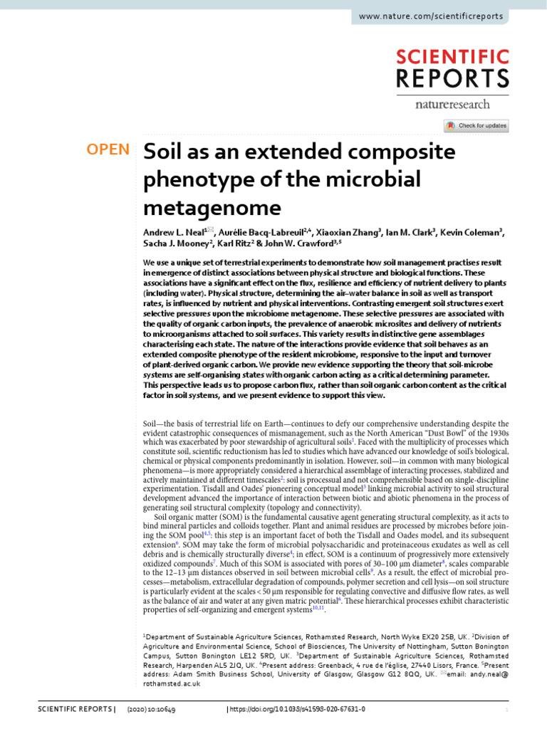 Soil As An Extended Composite Phenotypr of The Microbial Metagenome | PDF
