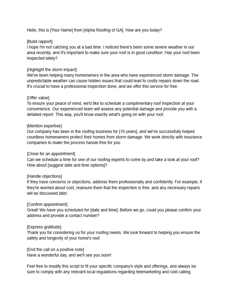 Alpha Roofing Storm Damage Cold Calling | PDF | Business