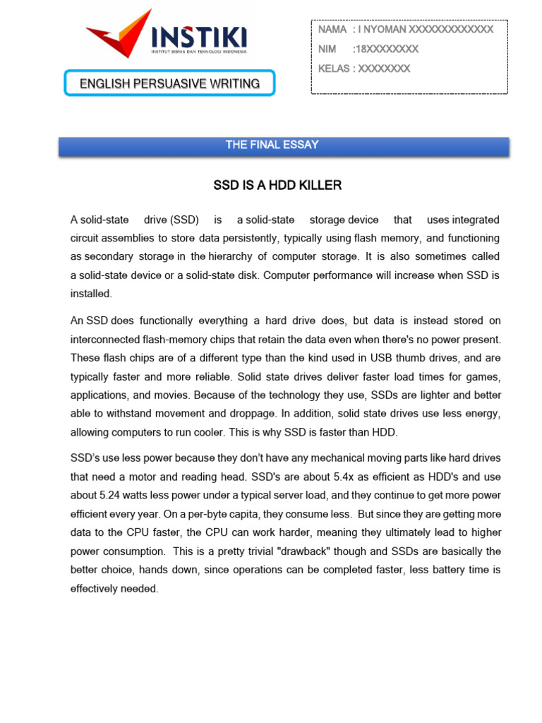 Example of Final Essay | PDF | Solid State Drive | Hard Disk Drive