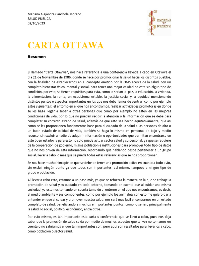 Carta Ottawa: Claves para Promover Salud | PDF