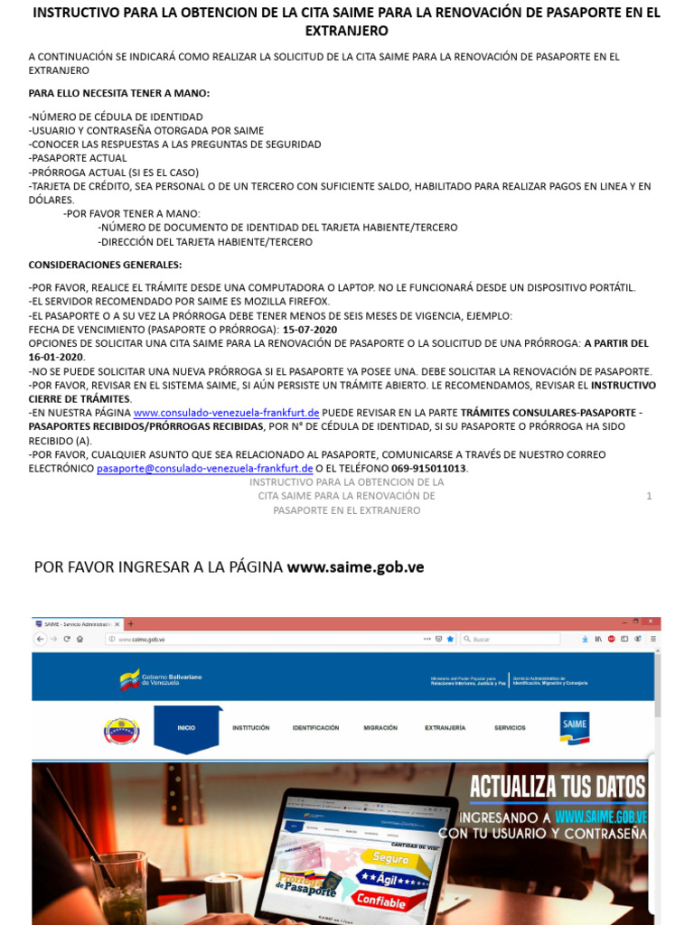 Instructivo para La Obtencion de La Cita Saime en El Extranjero Mod | PDF