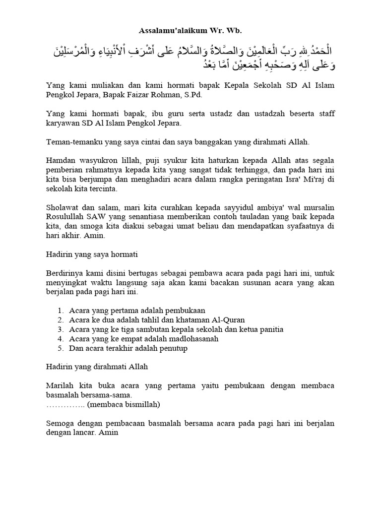Contoh Teks MC Acara Isra' Miraj | PDF