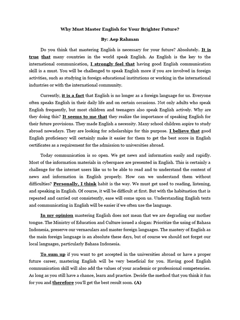 Importance of Mastering English Skills | PDF | English Language ...