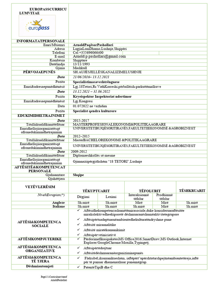 Arnold Pashollari - CV | PDF