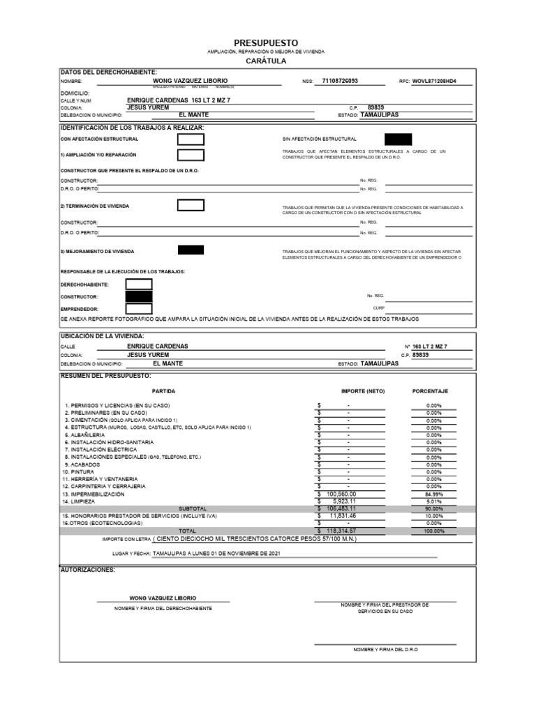 Liborio Wong Vazquez - Ppto | PDF