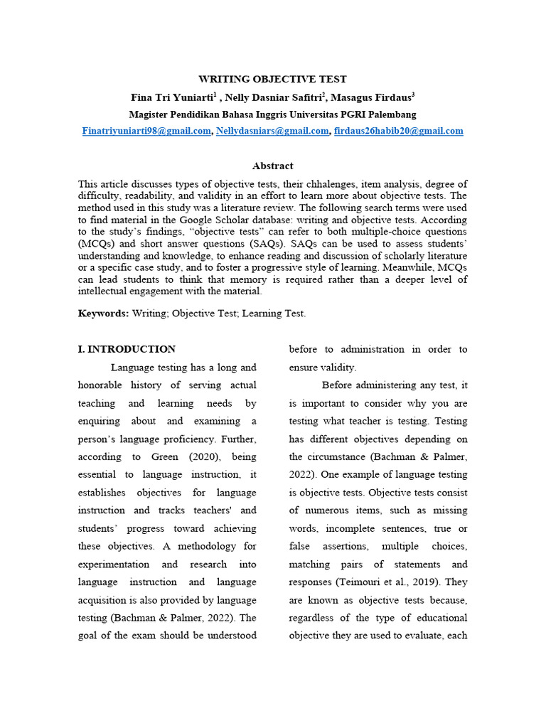 Writing Effective Objective Tests | PDF | Multiple Choice | Educational ...