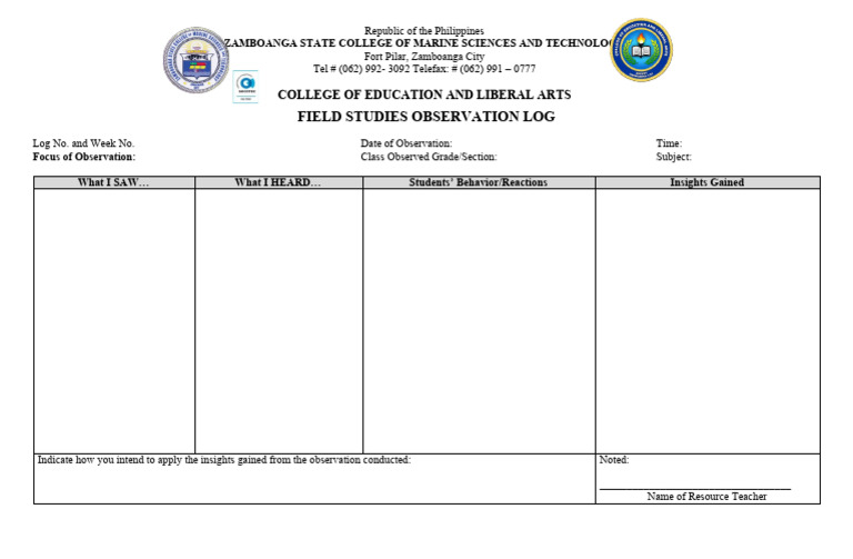 Fs Observation Logsheet Pdf