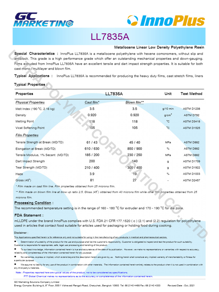 InnoPlus LL7835A: High-Performance Resin | PDF