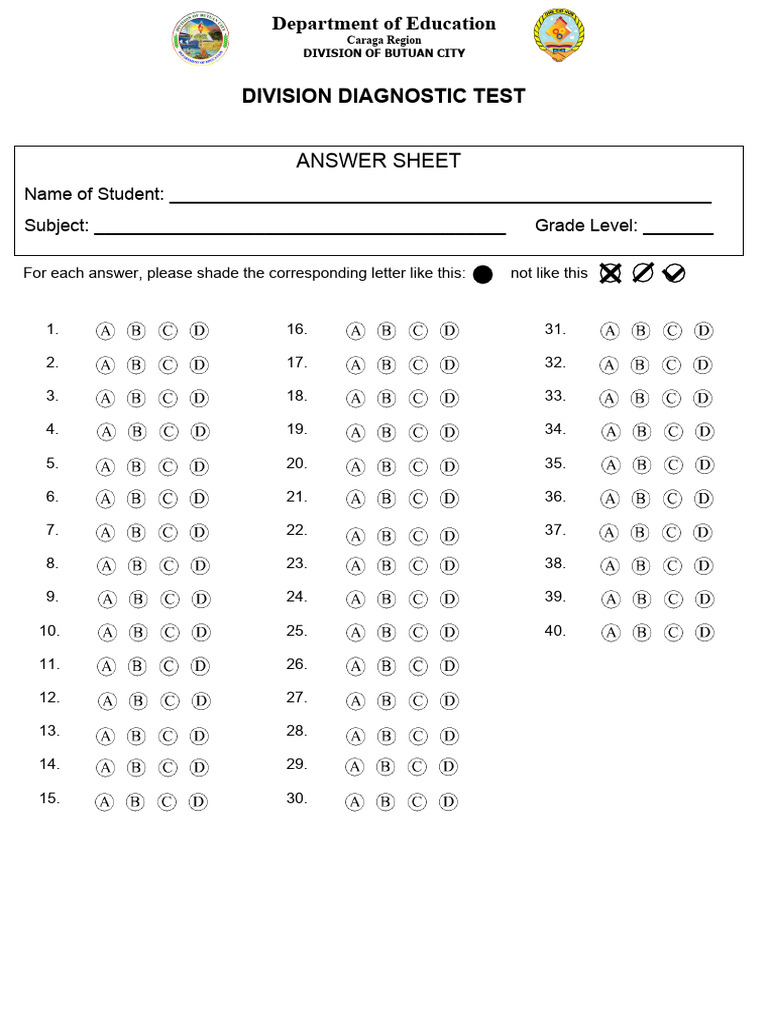 Answer Sheet 40 Items - v2 | PDF