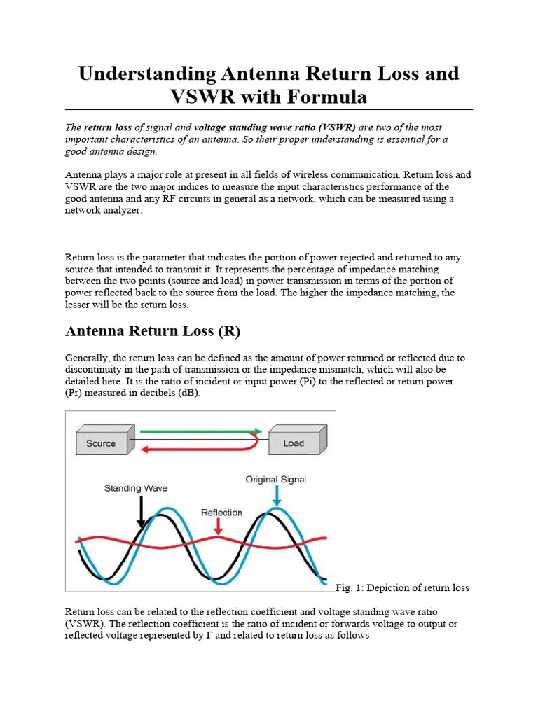 Return Loss and VSWR With Formula-01 | PDF | Antenna (Radio) | Electrical Impedance