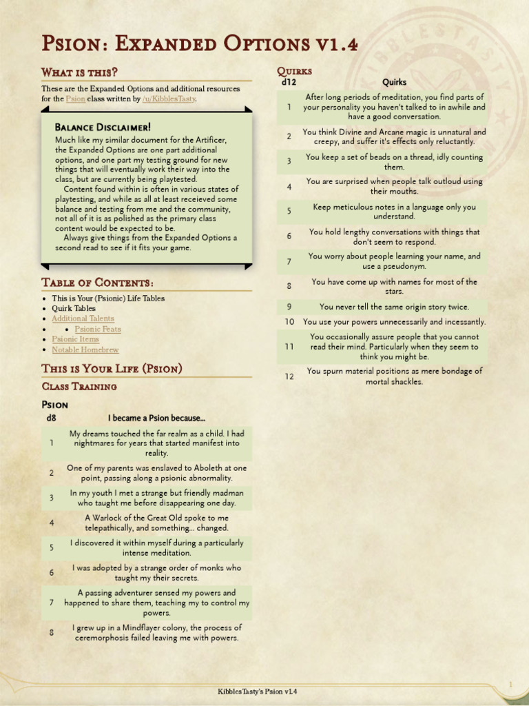 Psion - Expanded Options - GM Binder | PDF | Fantasy Role Playing Games | Dungeons & Dragons