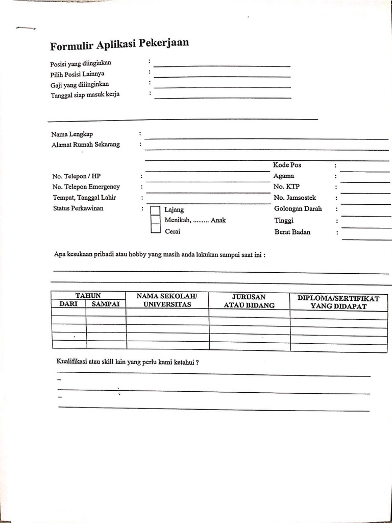 form aplikasi pekerjaan | PDF