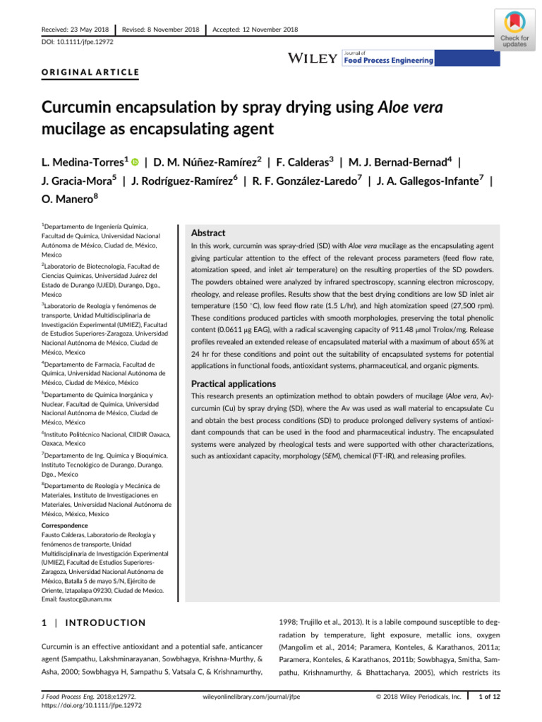 Curcumin Encapsulation by Spray Drying U | PDF | Chemistry | Physical ...