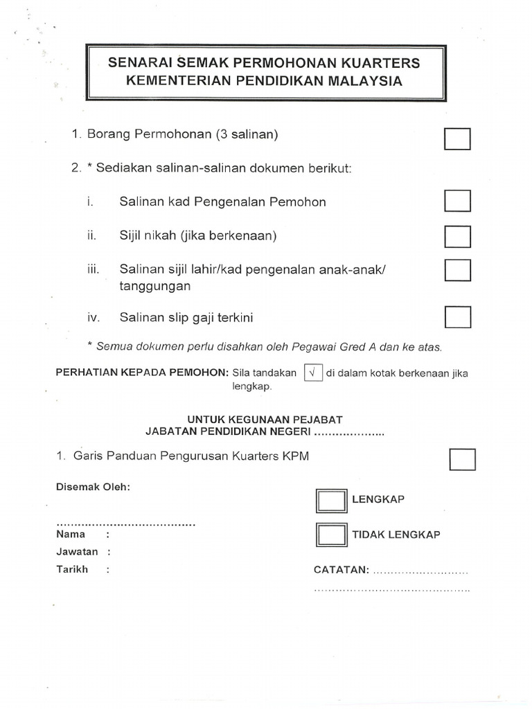 Borang Permohonan Kuarters KPM | PDF