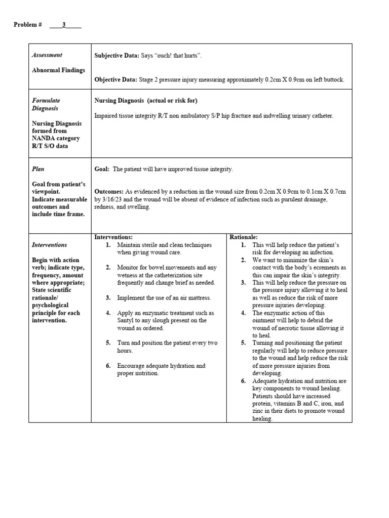 Nursing Diagnosis Nursing Care Plan Impaired Tissue Integrity | PDF ...